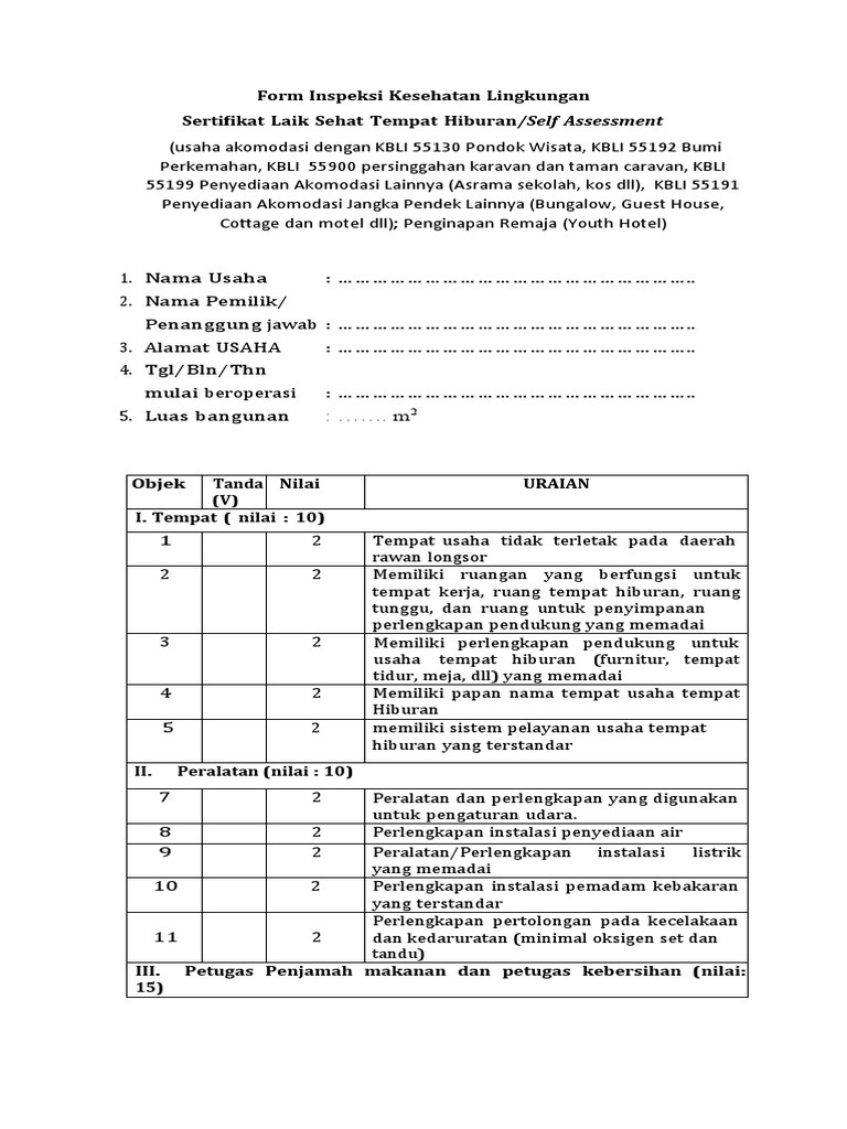 Formulir Ikl Tempat Hiburan | PDF