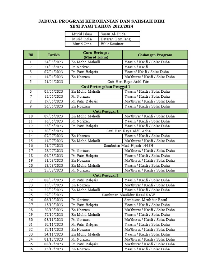 Jadual Program Rohani 2023 | PDF