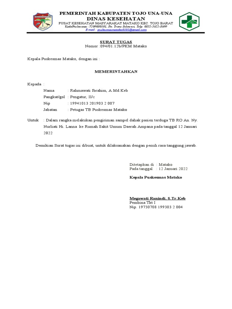 Surat Tugas Pengiriman Sampel TB 2022 | PDF
