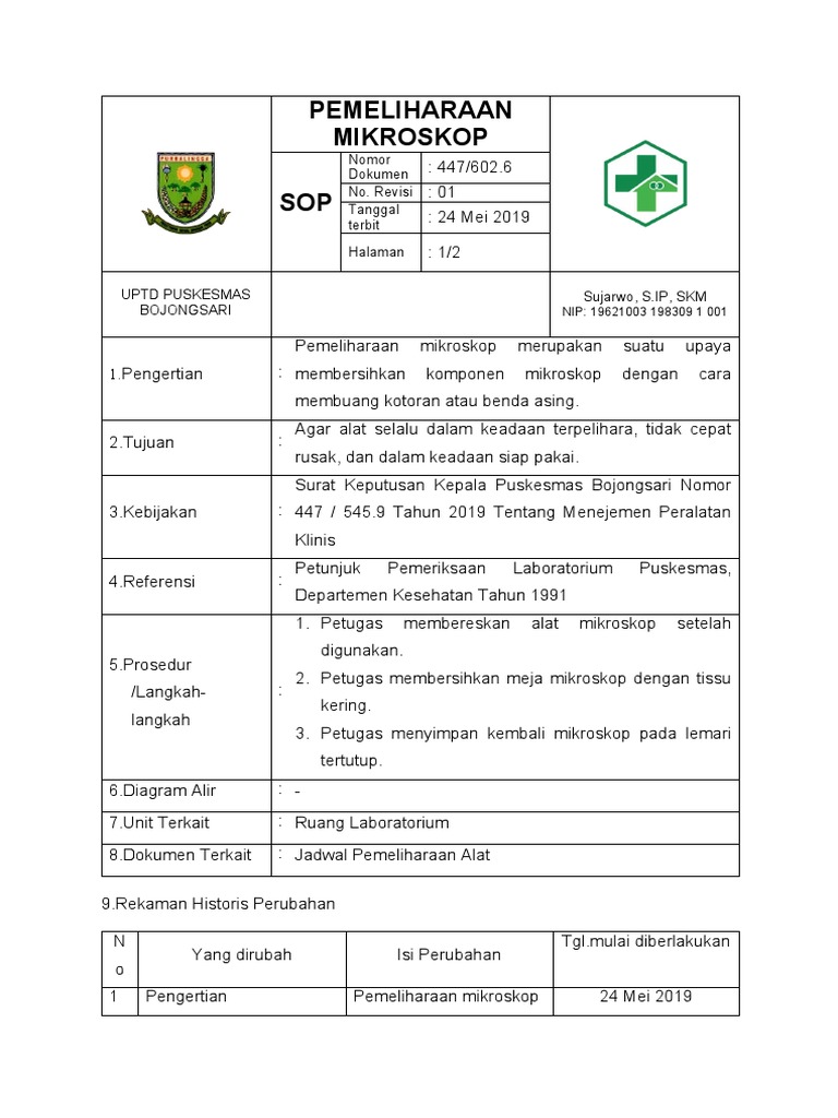 Sop Pemeliharaan Mikroskop | PDF
