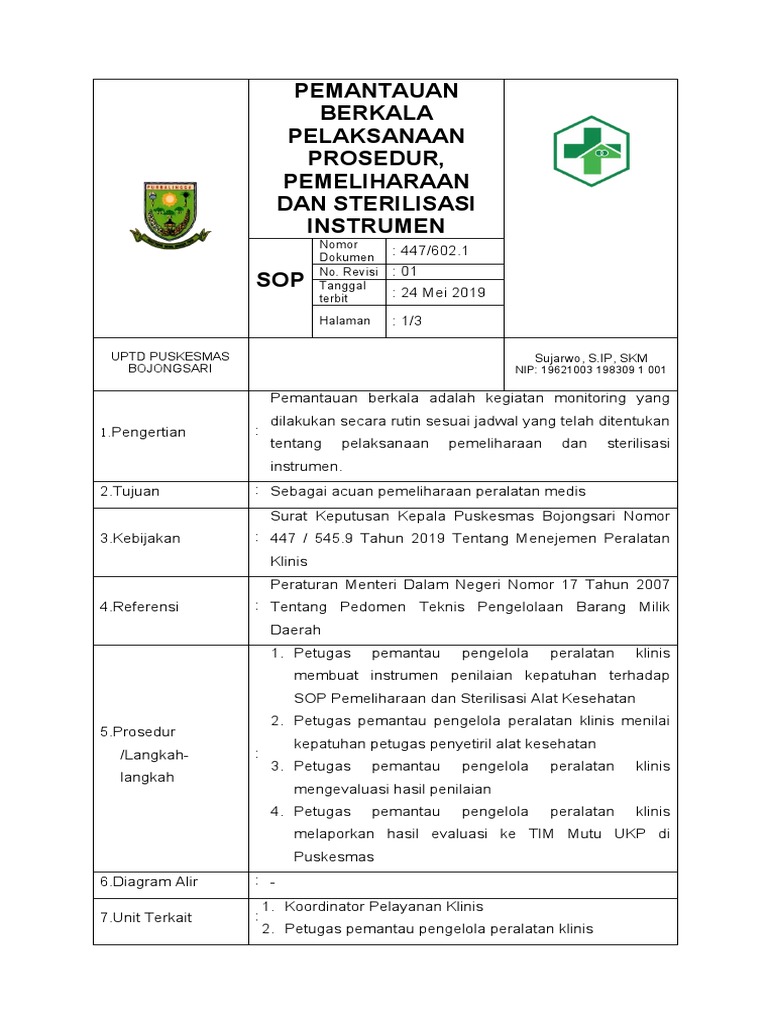 Sop Pemantauan Berkala Pelaksanaan Prosedur Dan Pemeliharaan Dan ...