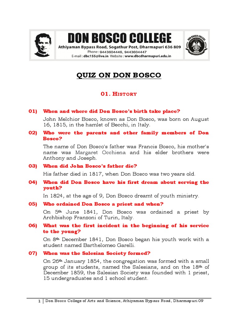 Don Bosco Quiz | PDF