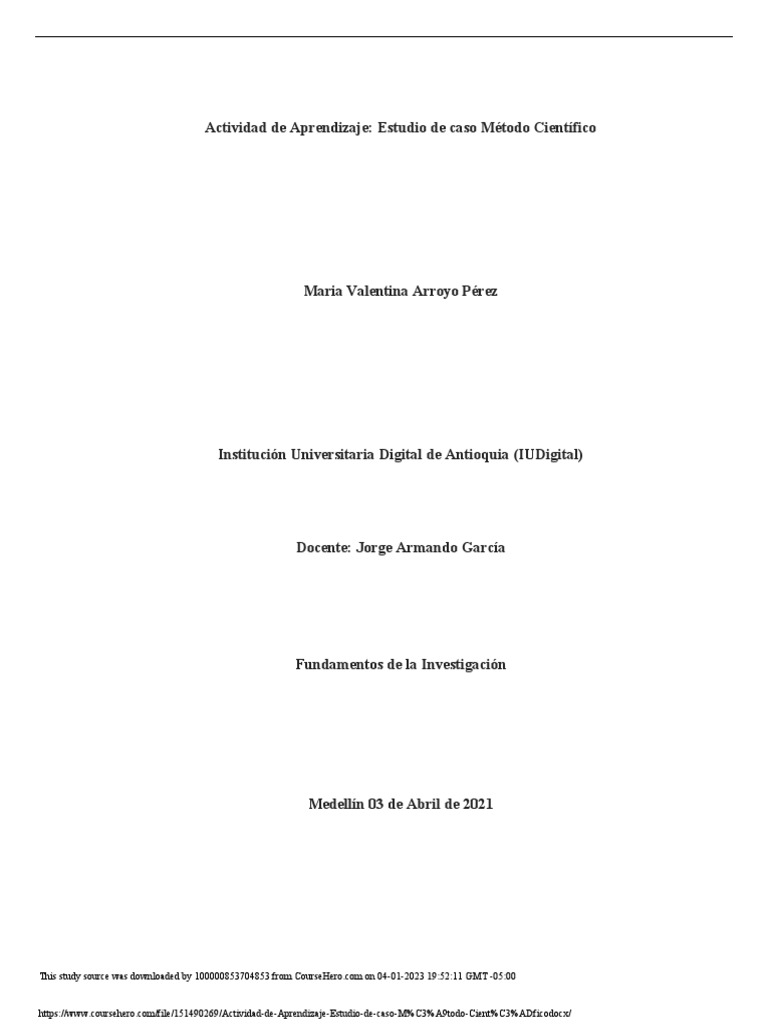 Actividad de Aprendizaje Estudio de Caso M Todo Cient Fico | PDF | Caso ...