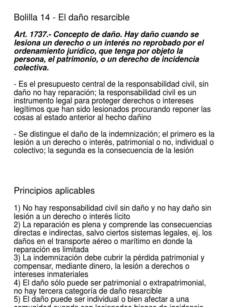 Bolilla 14 - El Daño Resarcible | PDF | Daños y perjuicios | Bienes (Ley)