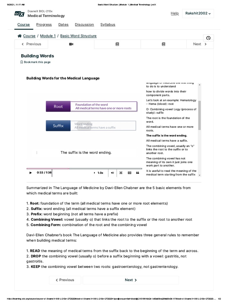 Basic Word Structure - Module 1 - Medical Terminology - Edx | PDF ...