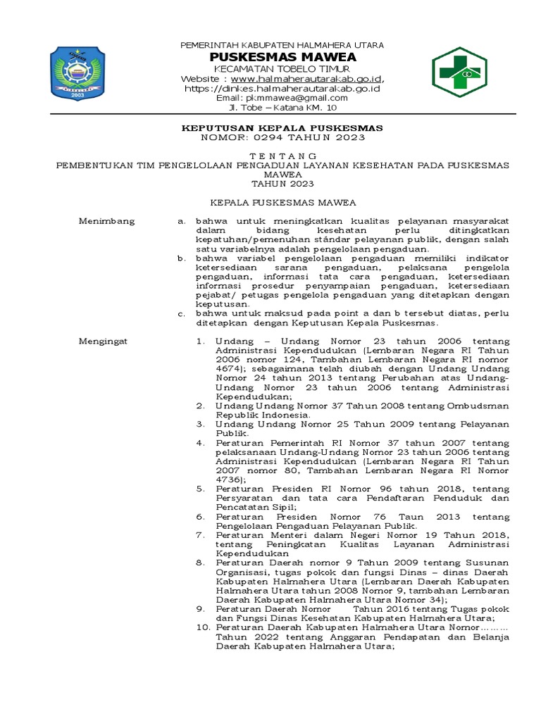 3 SK Pengelola Pengaduan PKM | PDF