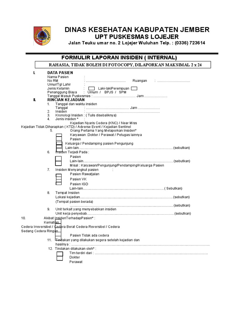 Form Laporan Insiden KTD | PDF