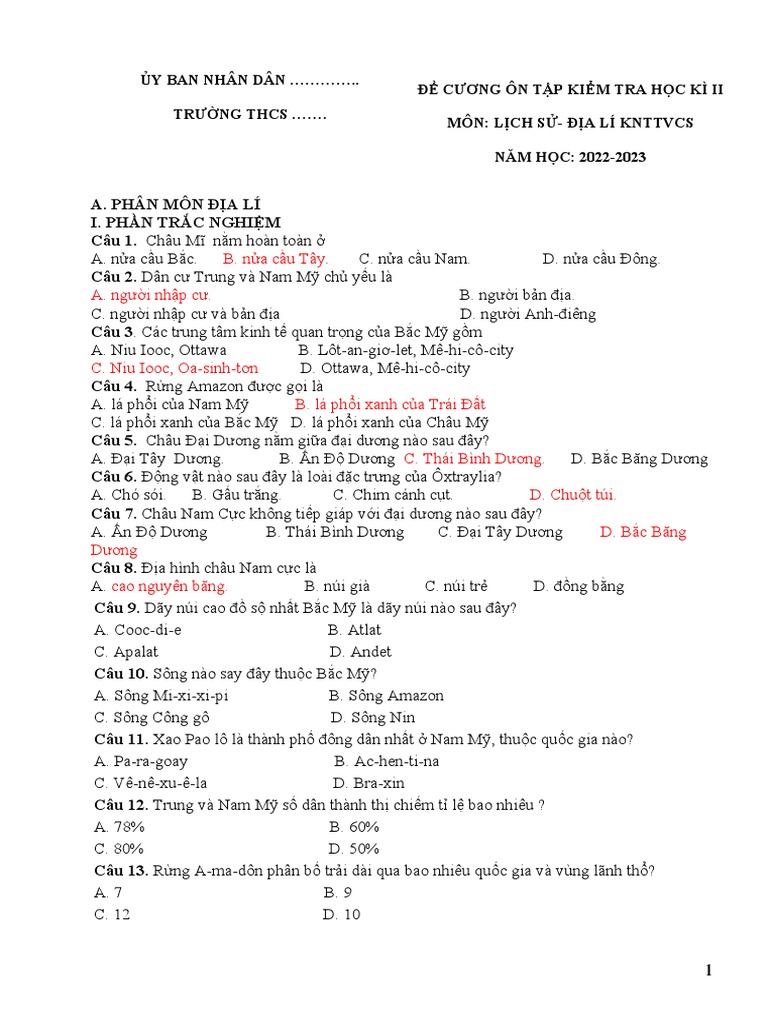 De Cuong On Tap Hoc Ki 2 Mon Lich Su Dia Li 7 Ket Noi Tri Thuc | PDF