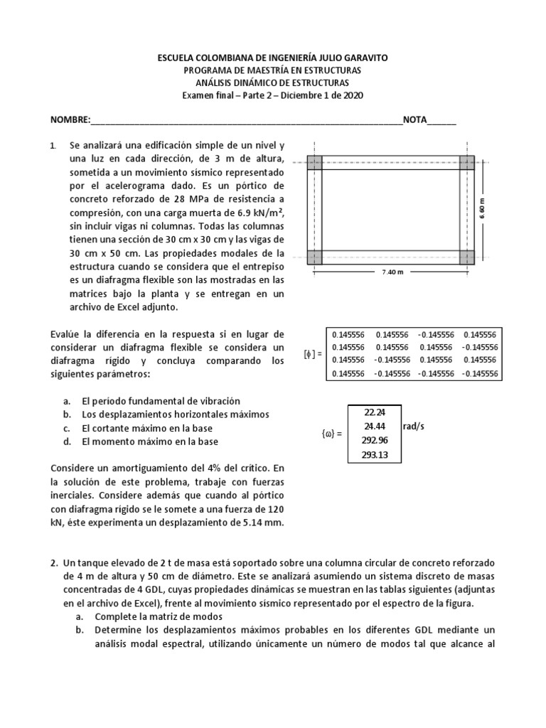 Examen - Final 2020 - 2 | PDF | Hormigón | Física Aplicada e Interdisciplinaria