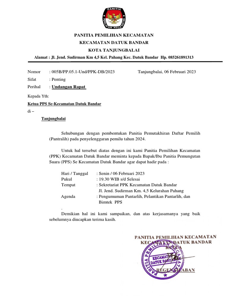 Surat Undangan PPK Ke PPS 06 Feb 2023 | PDF