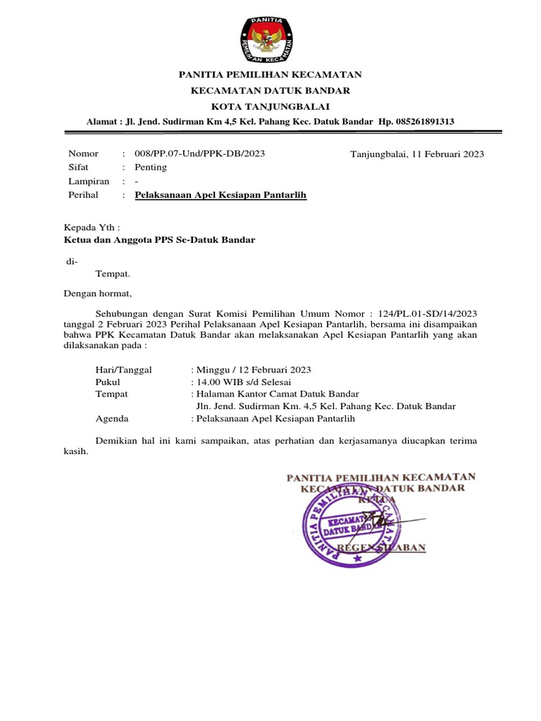 Surat Undangan PPK Ke PPS 12 Feb 2023 | PDF