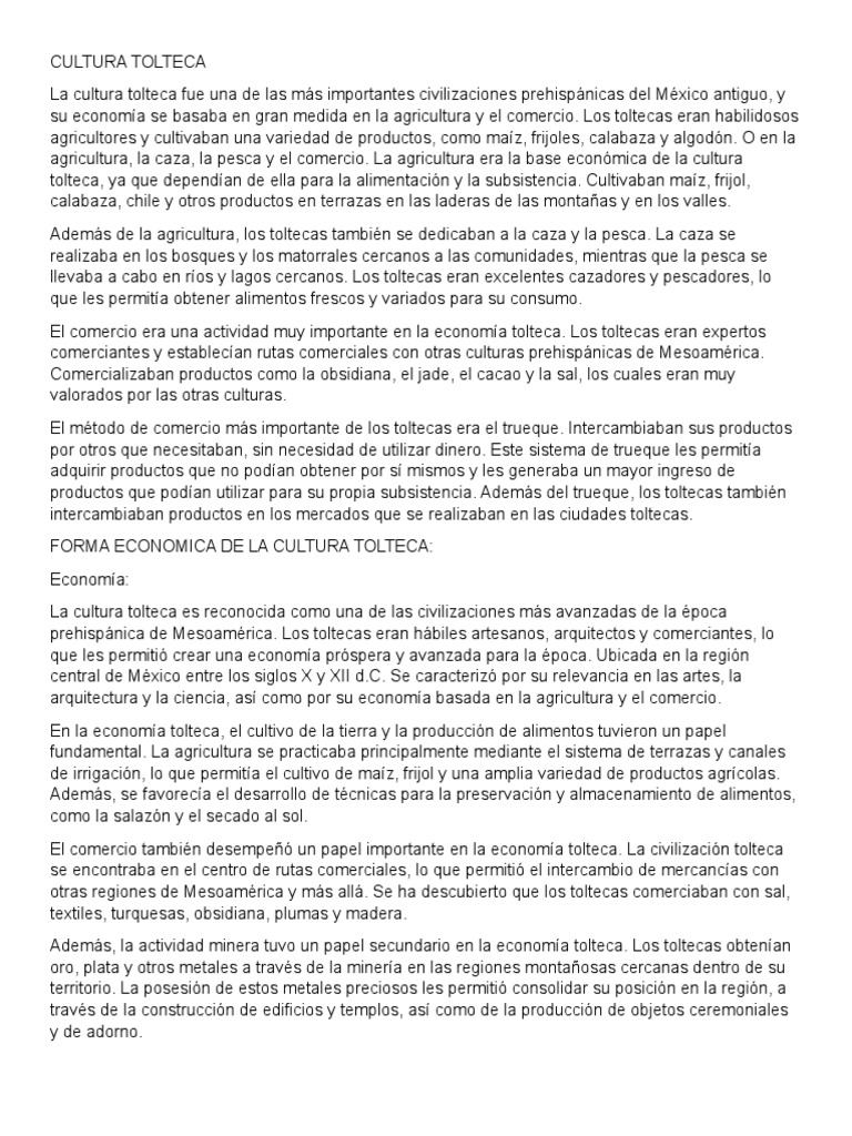Economía y comercio de los toltecas | PDF | Historia
