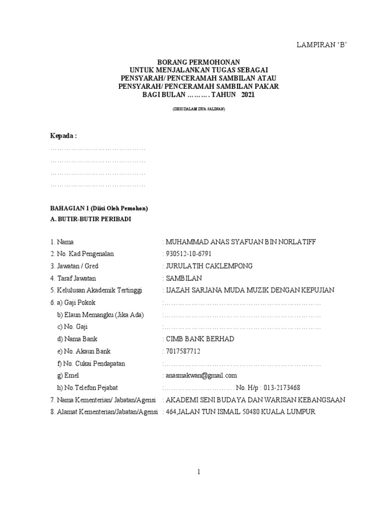 Borang Permohonan Sebagai Penceramah - Completedocx | PDF