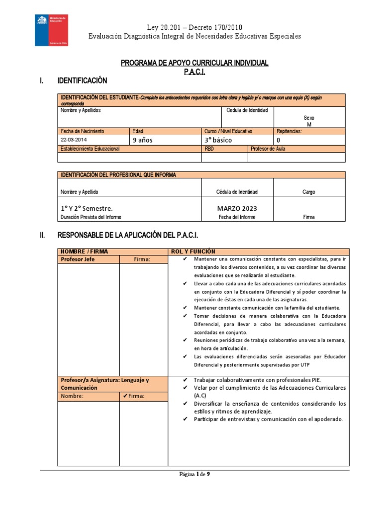 PACI - 3ro Básico | PDF | Aprendizaje | Evaluación