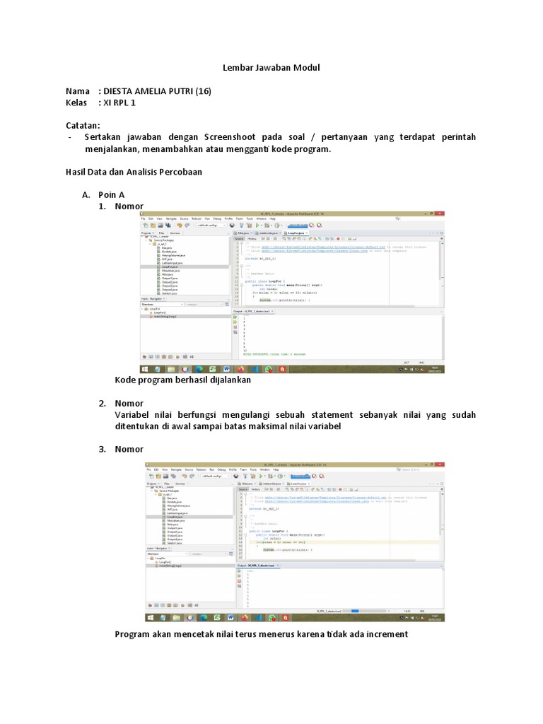 Format Lembar Jawaban Modul PERULANGAN - XI RPL 1 | PDF