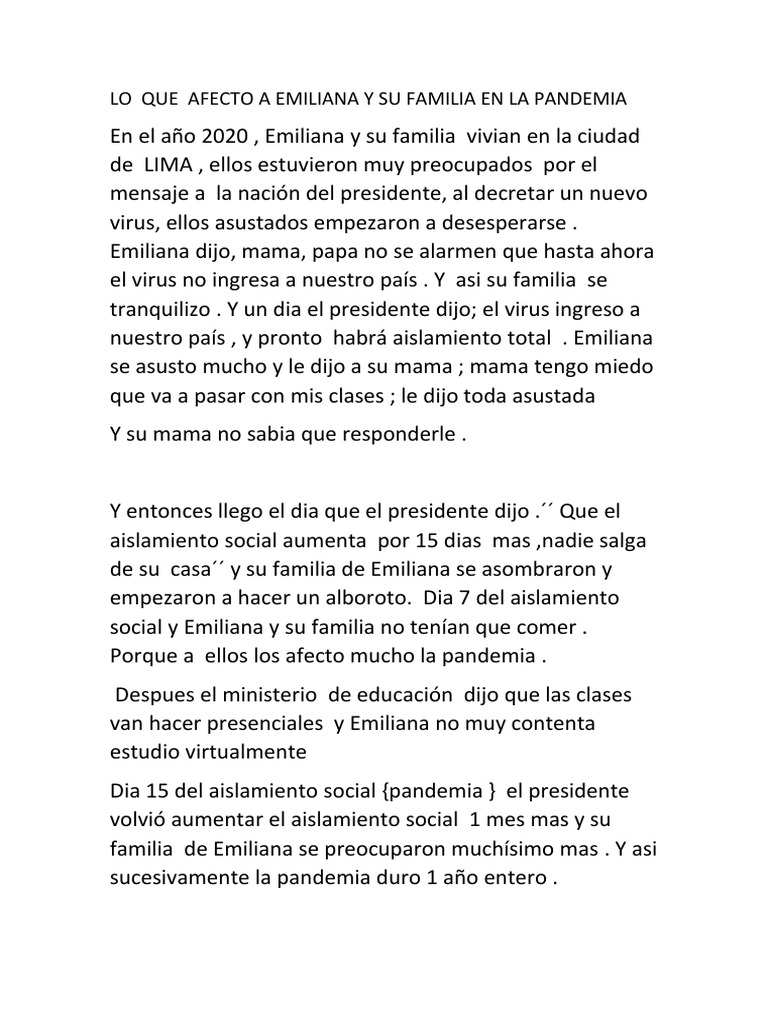 Lo Que Afecto A Emiliana y Su Familia en La Pandemia | PDF | Relaciones ...
