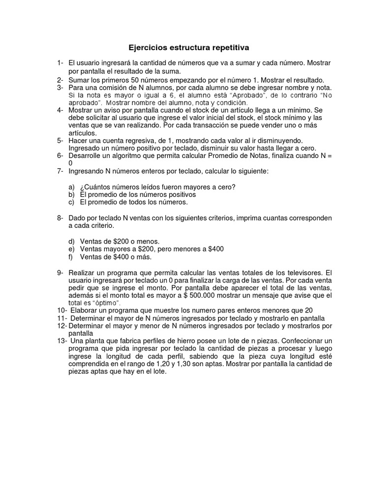 Ejercicios Unidad 2 - Estructuras Repetitivas | PDF