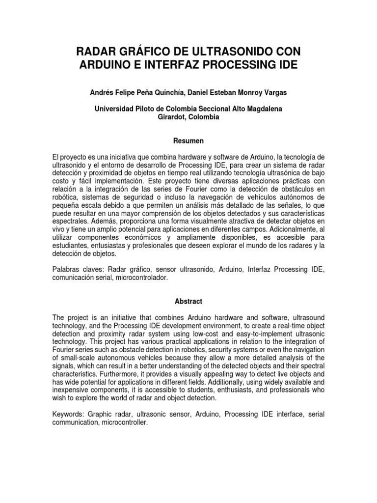 PROYECTO. Radar Gráfico de Ultrasonido | PDF | Ultrasonido | Arduino