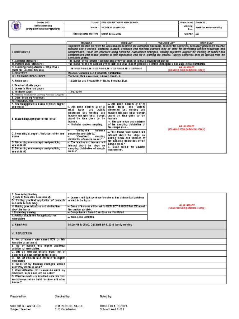 DLL - Week - 4 - Statistics and Probability | PDF | Learning | Teachers