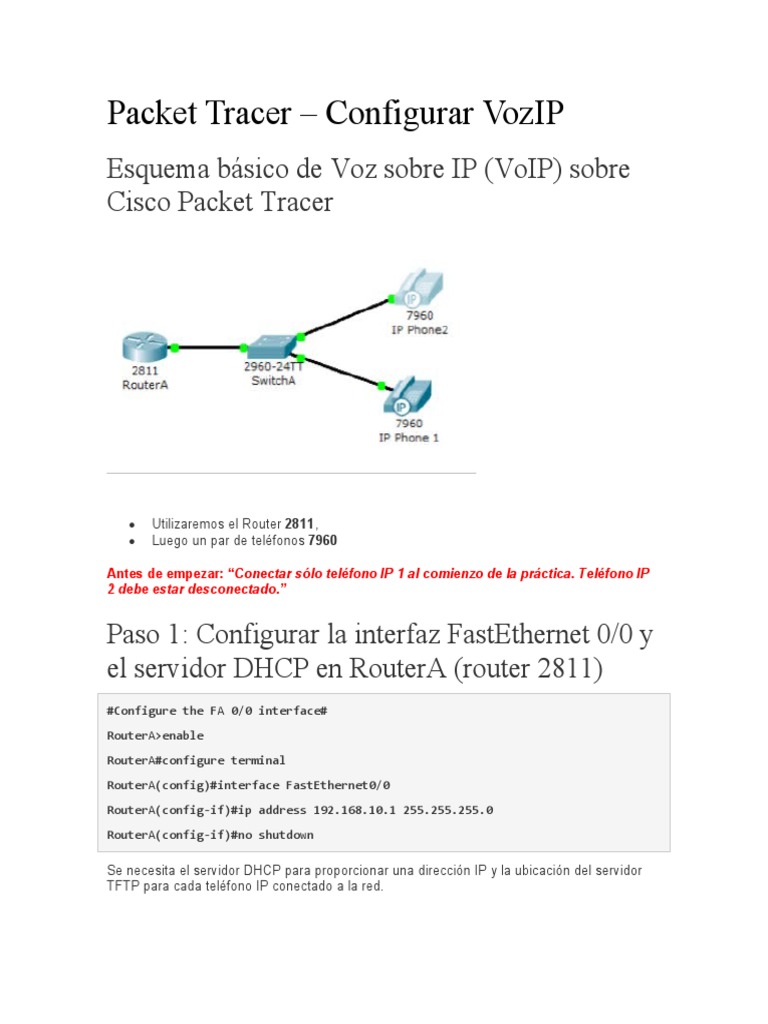 Configuración de VoIP en Cisco Packet Tracer | PDF | Dirección IP | Voz ...