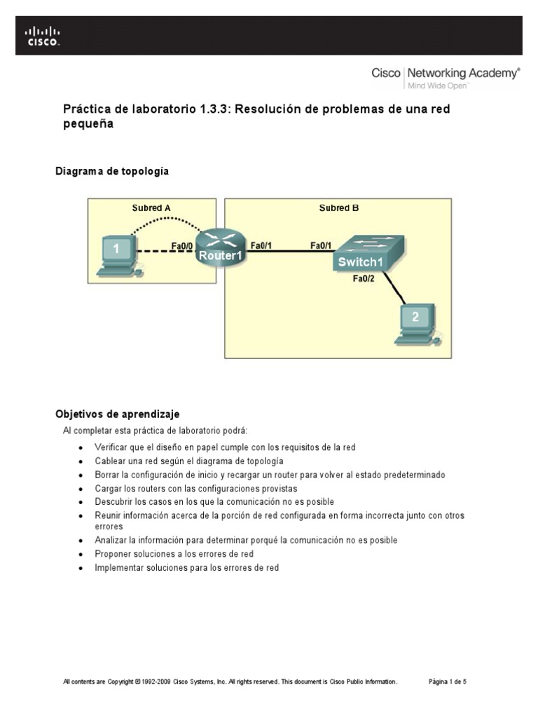 Práctica de Laboratorio 1.3.3 - Resolución de Problemas de Una Red Pequeña | PDF | Dirección IP ...