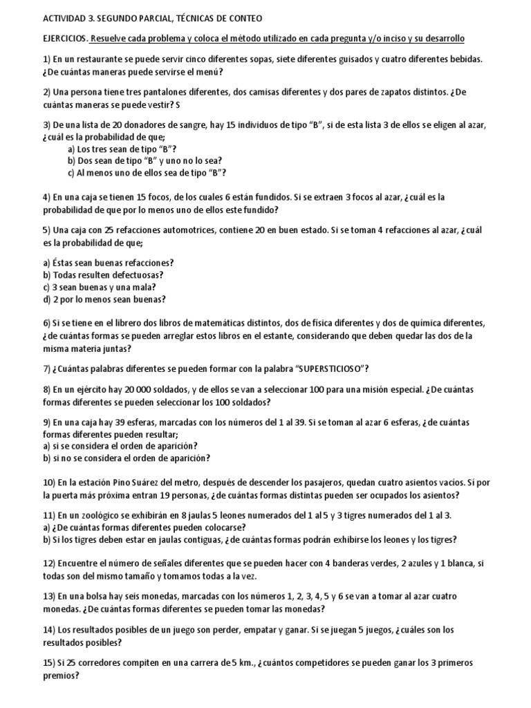 Problemas de Técnicas de Conteo | PDF