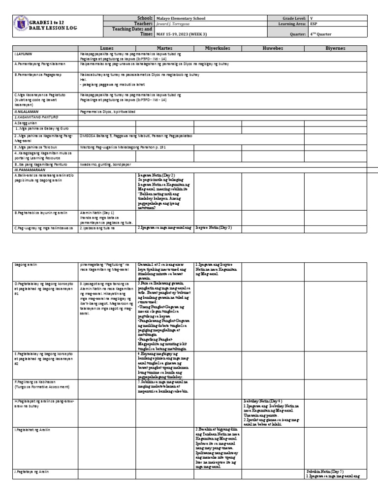 Grade 5 DLL ESP 5 Q4 Week 3 | PDF