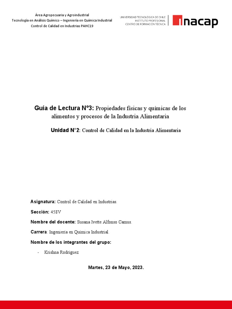Informe Guía de Lectura N°3 KR | PDF | Carne | Alimentos