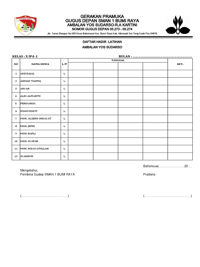 Daftar Hadir Latihan Pramuka | PDF Daftar Hadir Latihan Pramuka | PDF