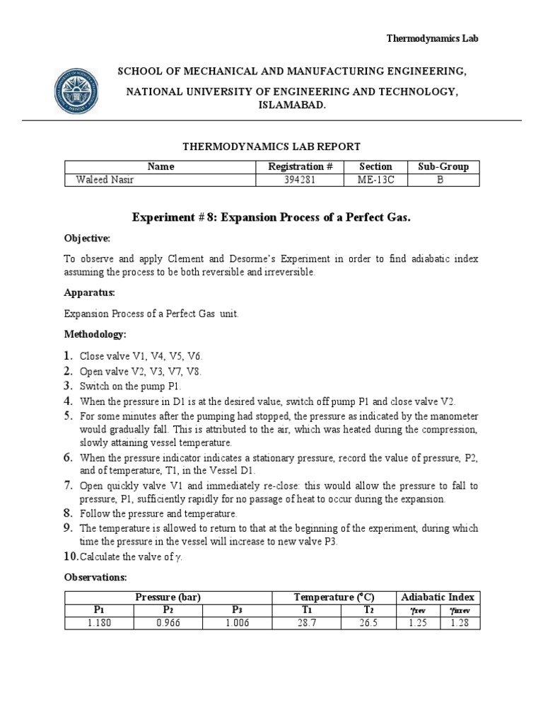 Expansion Process of A Perfect Gas | PDF