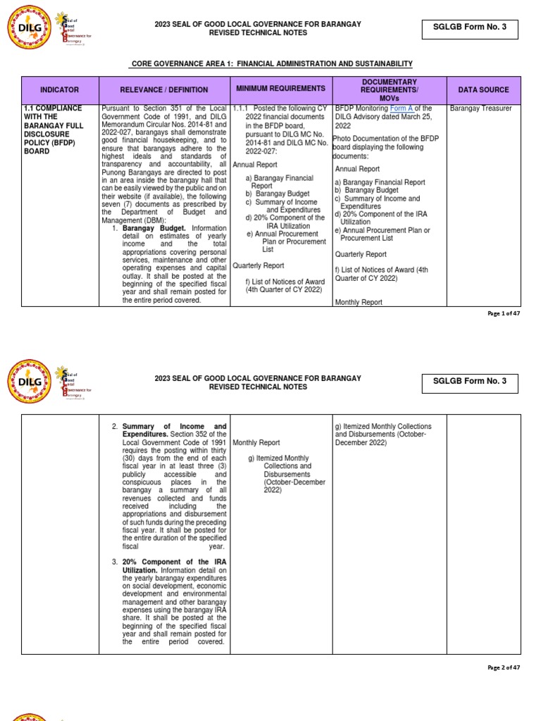 Final 2023 SGLGB Form 3 Technical Notes | PDF | Emergency Management ...