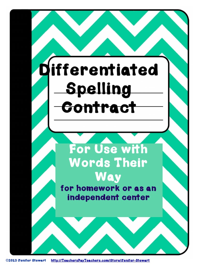 Differentiated Spelling Contract Template | PDF | Word | Homework