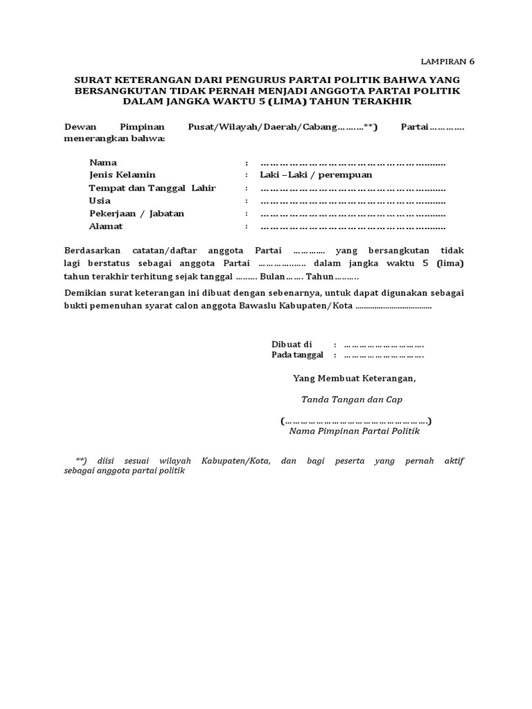 Surat Keterangan Non-Anggota Partai | PDF