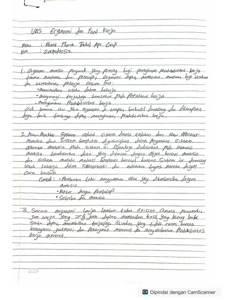 UAS Ergonomi Ahmad Thoriq Tauhid Api Gadi (2007010052) | PDF