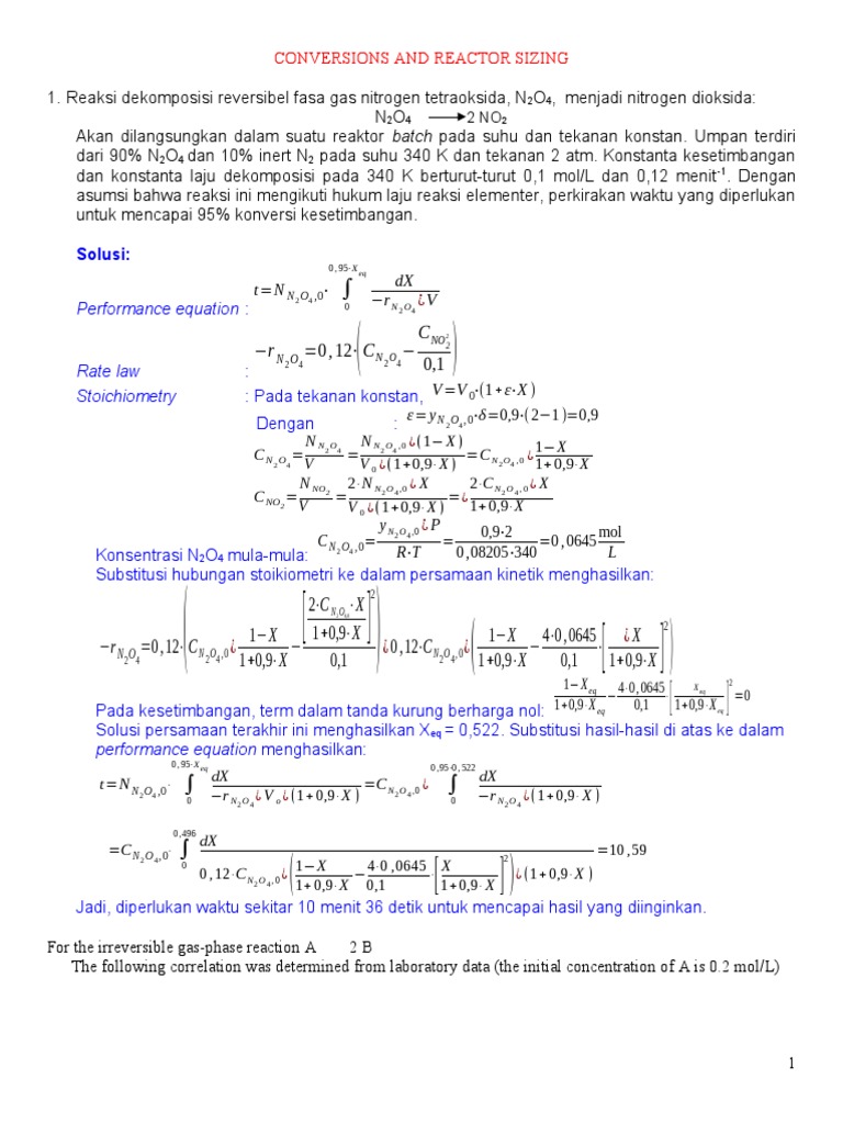 Conversion & Reactor Sizing | PDF