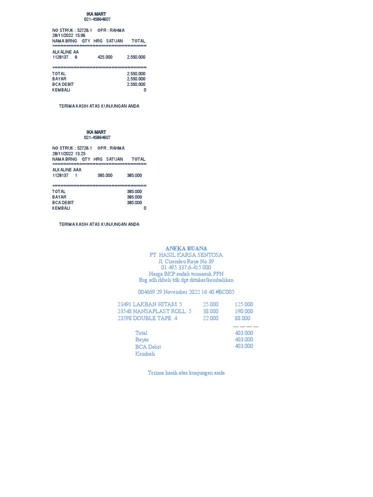 Struk Belanja (1) | PDF