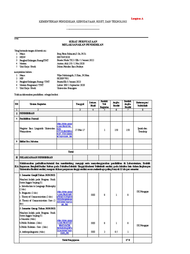 Lampiran Pengakuan KUM Contoh | PDF