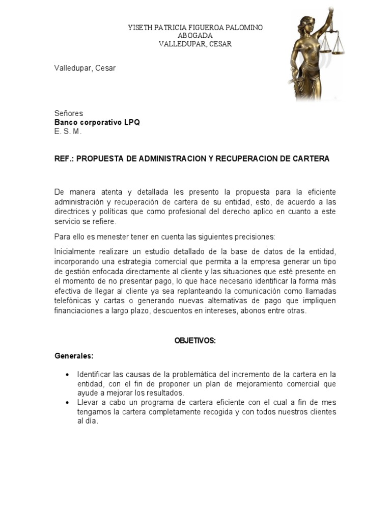 Propuesta - Plan de Recuperacion de Cartera Figueroa | PDF | Bancos | Bases de datos