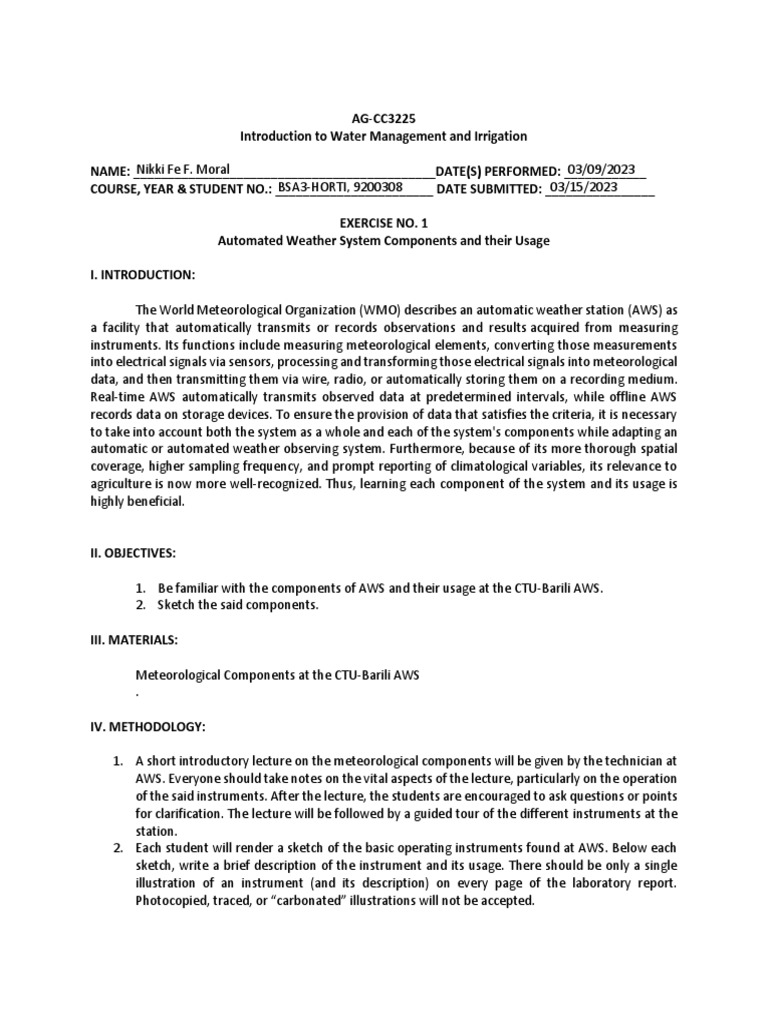 Exercise No1 - Automated Weather System (MORAL - BSA3Horti) | PDF ...