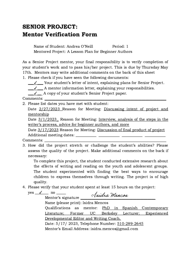 Mentor Verification Form-Im | PDF