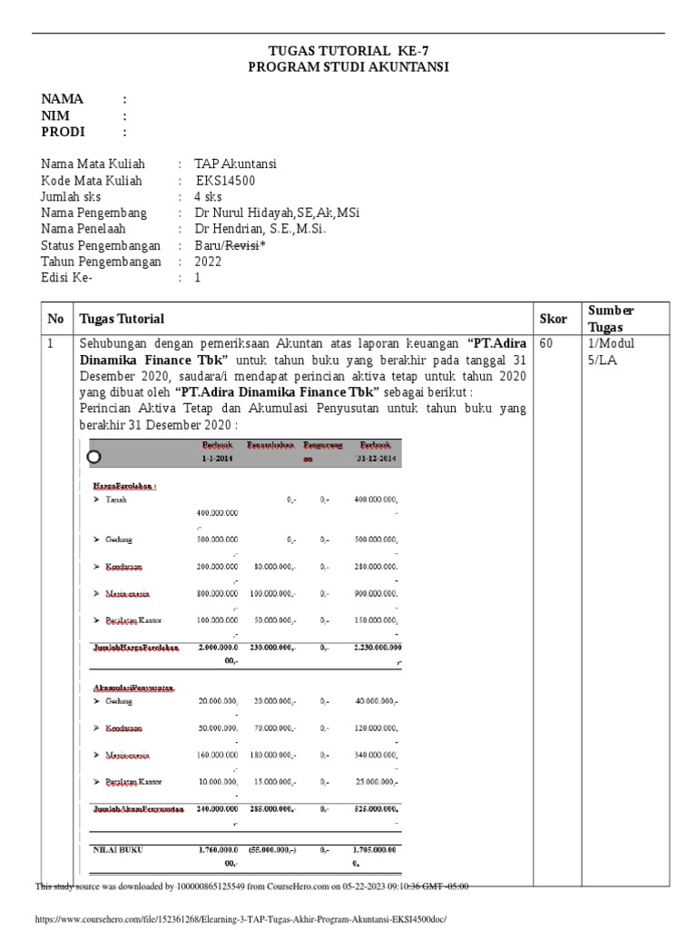Elearning 3 TAP Tugas Akhir Program Akuntansi EKSI4500 | PDF