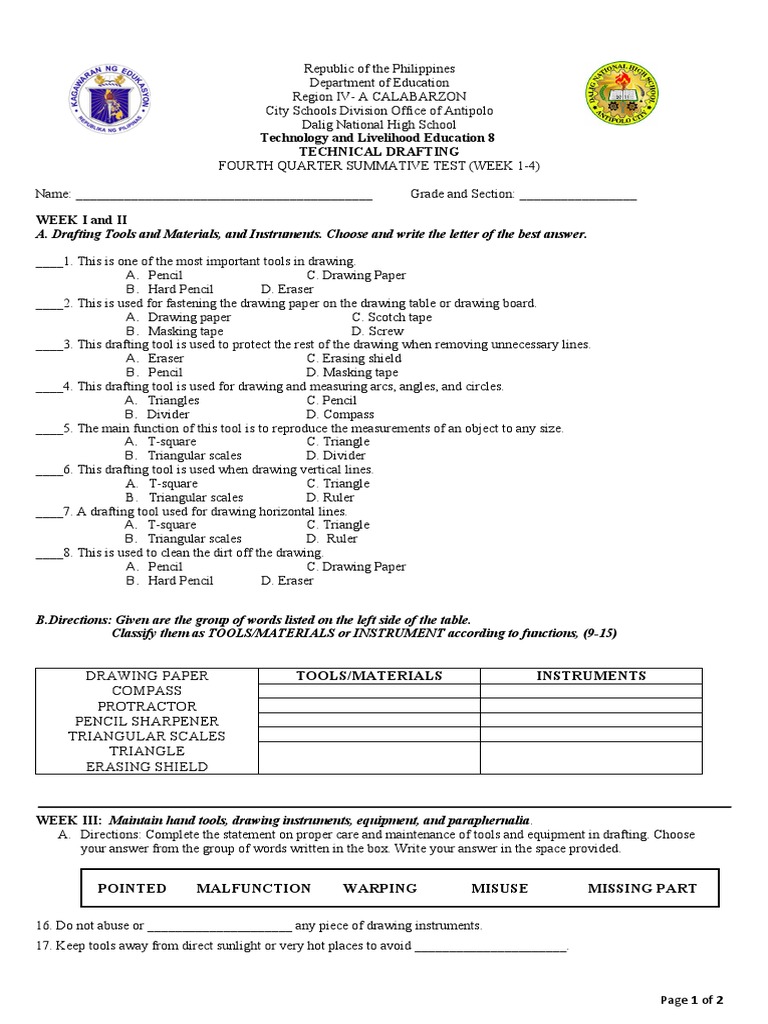 Drafting Summative Test 1 | PDF | Triangle | Pencil