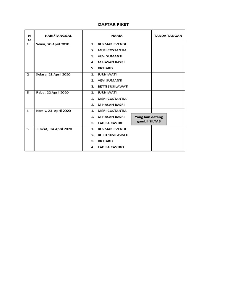 Daftar Piket | PDF