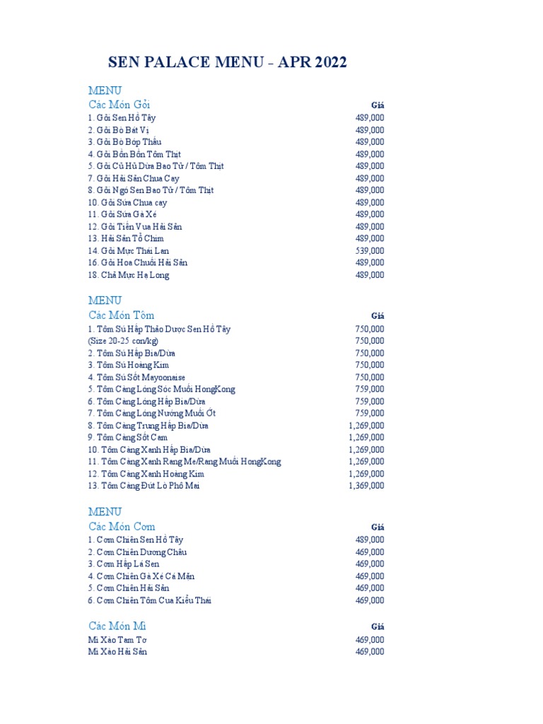Menu Sen Palace - 042022 | PDF