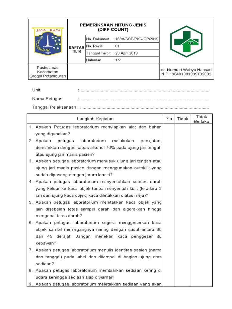 Daftar Tilik Hitung Jenis (Diff Count) | PDF