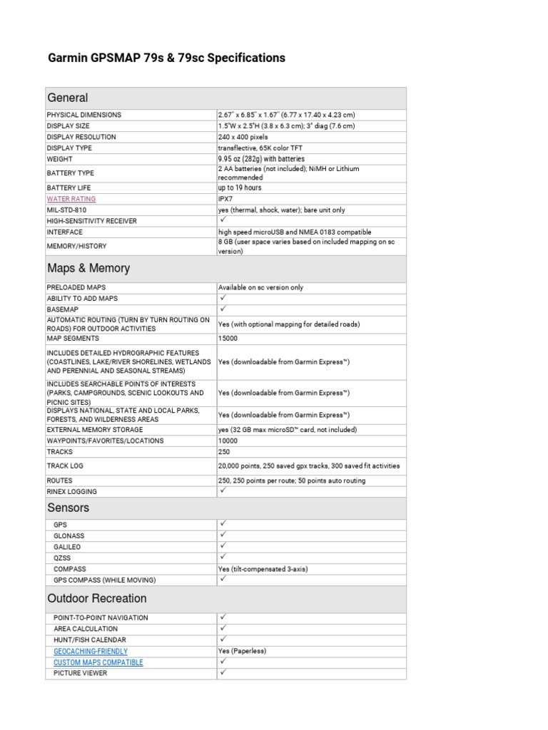 Garmin GPSMAP 79s 79sc Specifications | PDF