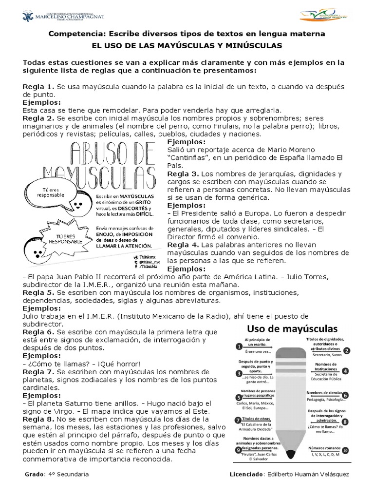 Las Mayúsculas y Minúsculas 4° | PDF