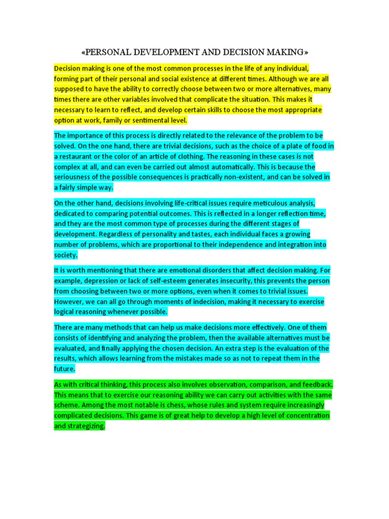 Personal Development and Decision Making | PDF | Decision Making | Reason