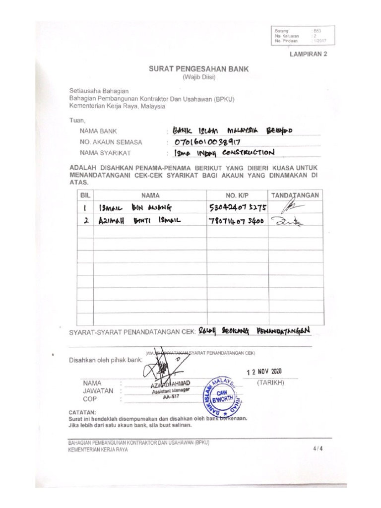 Surat Pengesahan Bank | PDF