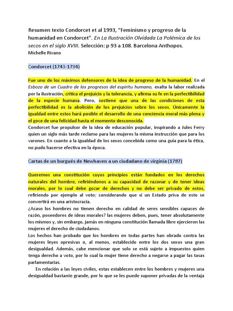 Resumen Texto Condorcet (93 A 108) | PDF | Desigualdad social | Discriminación y relaciones raciales